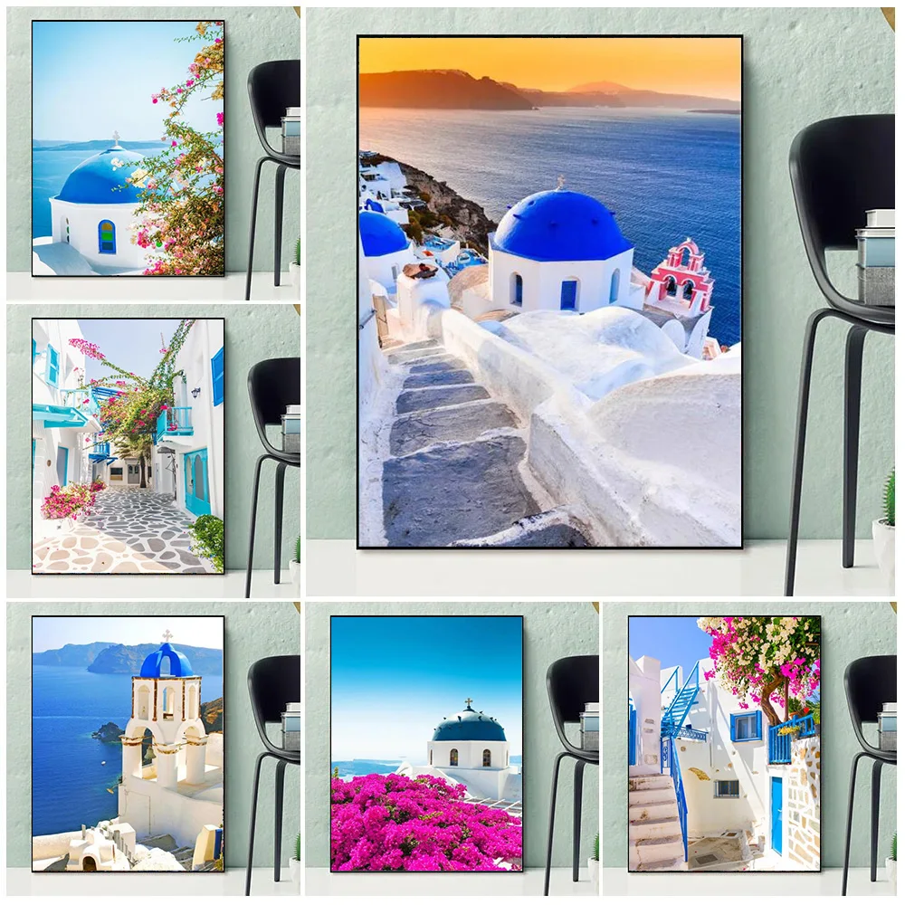 Santorini-Blue-Roof-Greece-Mediterranean-Island-Photo-Poster-Aegean-Sea ...