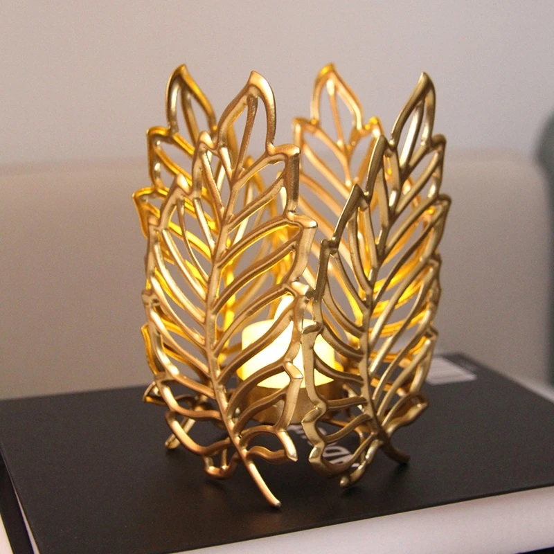 Metall-Kerzenhalter-mit-Golden-Leaf-Decor-Hochzeits-mittel-Leuchter-Halter-Romantische-Langlebig ...