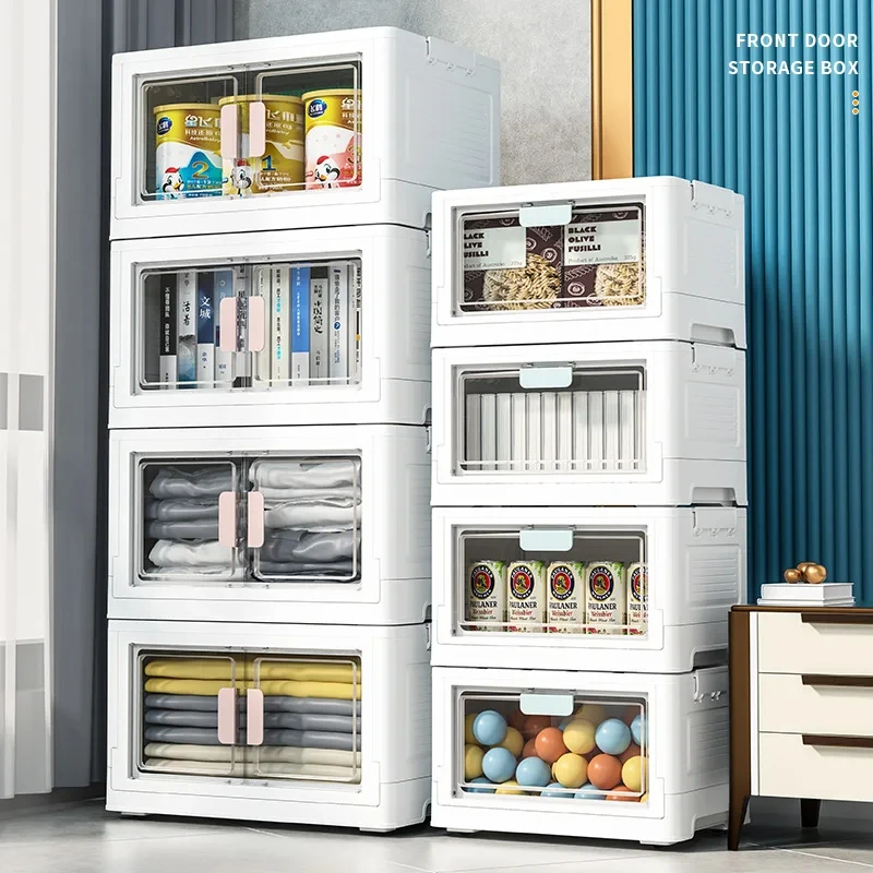 Large-Capacity-Single-Door-Open-Storage-Box-with-Lid-Wheels-Stackable ...
