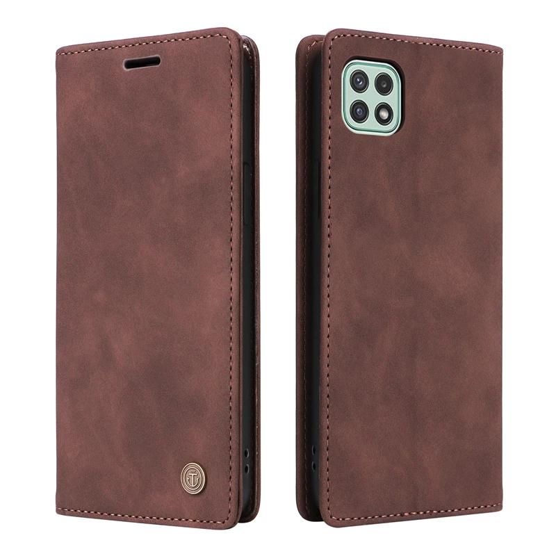 For-Samsung-Galaxy-A22-Case-Leather-Wallet-Flip-Solid-Color-Suction-CUP ...