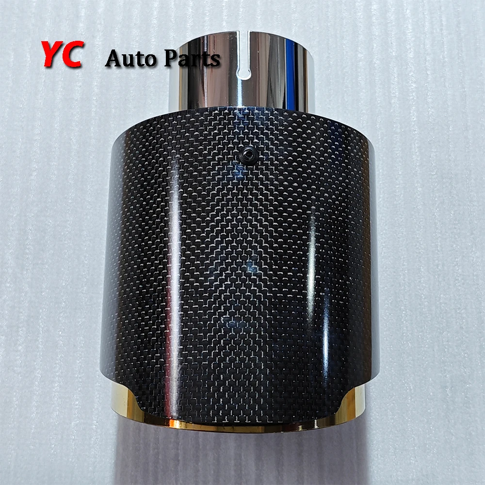 One Piece Glossy Carbon Fiber Car Exhaust, Gold Straight Edge Stainless ...
