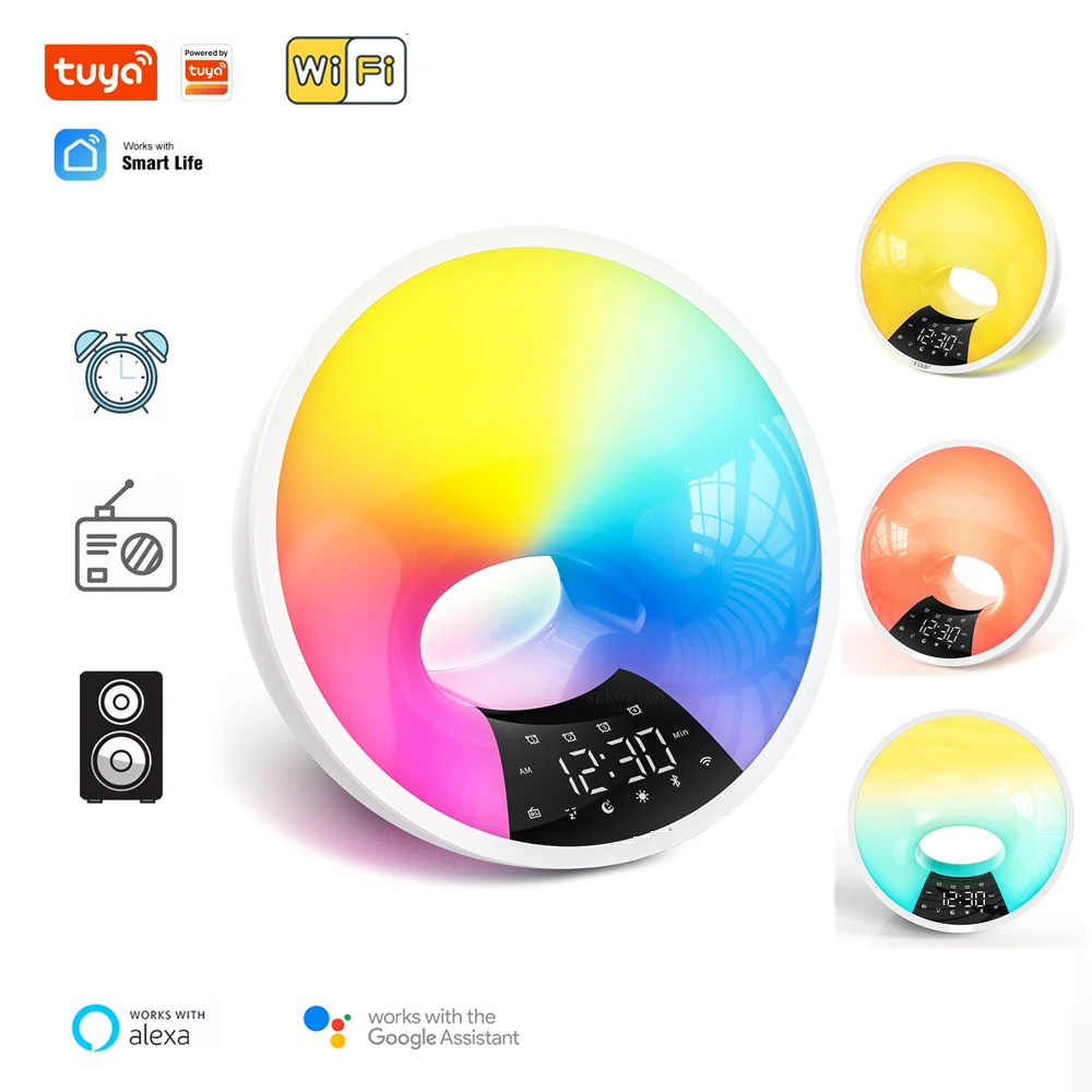 Tuya Smart WiFi Wake Up Alarm Clock Light Digital Clock Sunrise Sunset ...