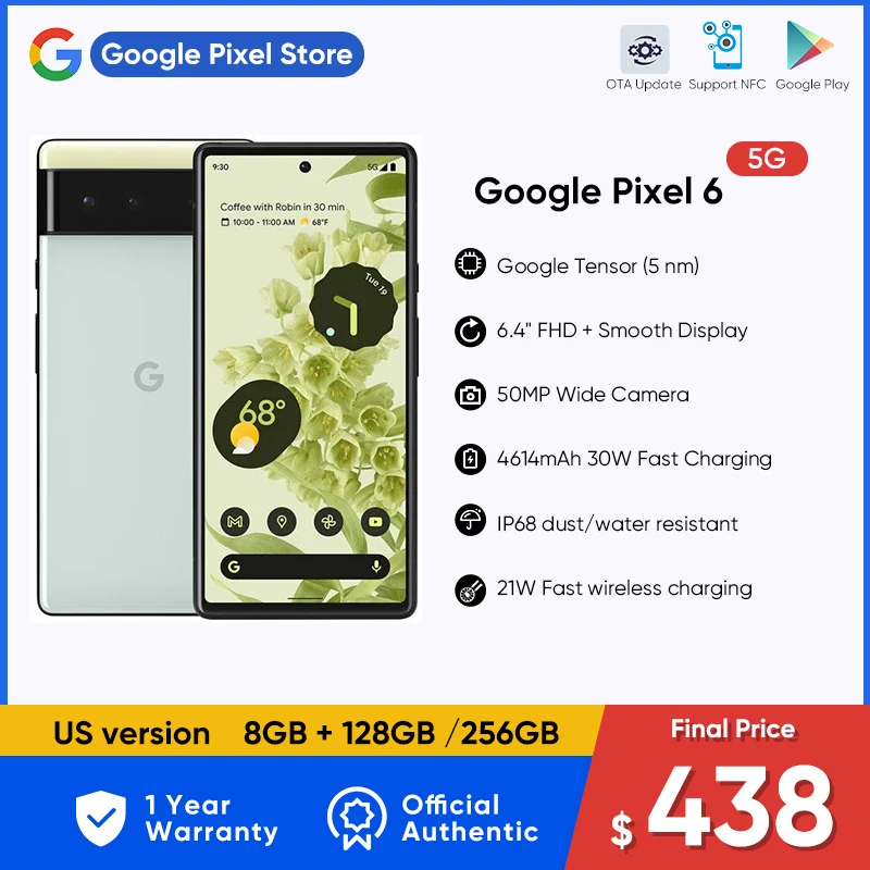 Google-Pixel-6-5G-Smartphone-8GB-RAM-128GB-256GB-ROM-6-4-90HZ-AMOLED ...