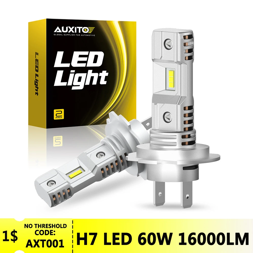 AUXITO 2Pcs H7 LED 60W 16000lm Head Light 12V 6500K LED H7 Fanless Bulb ...