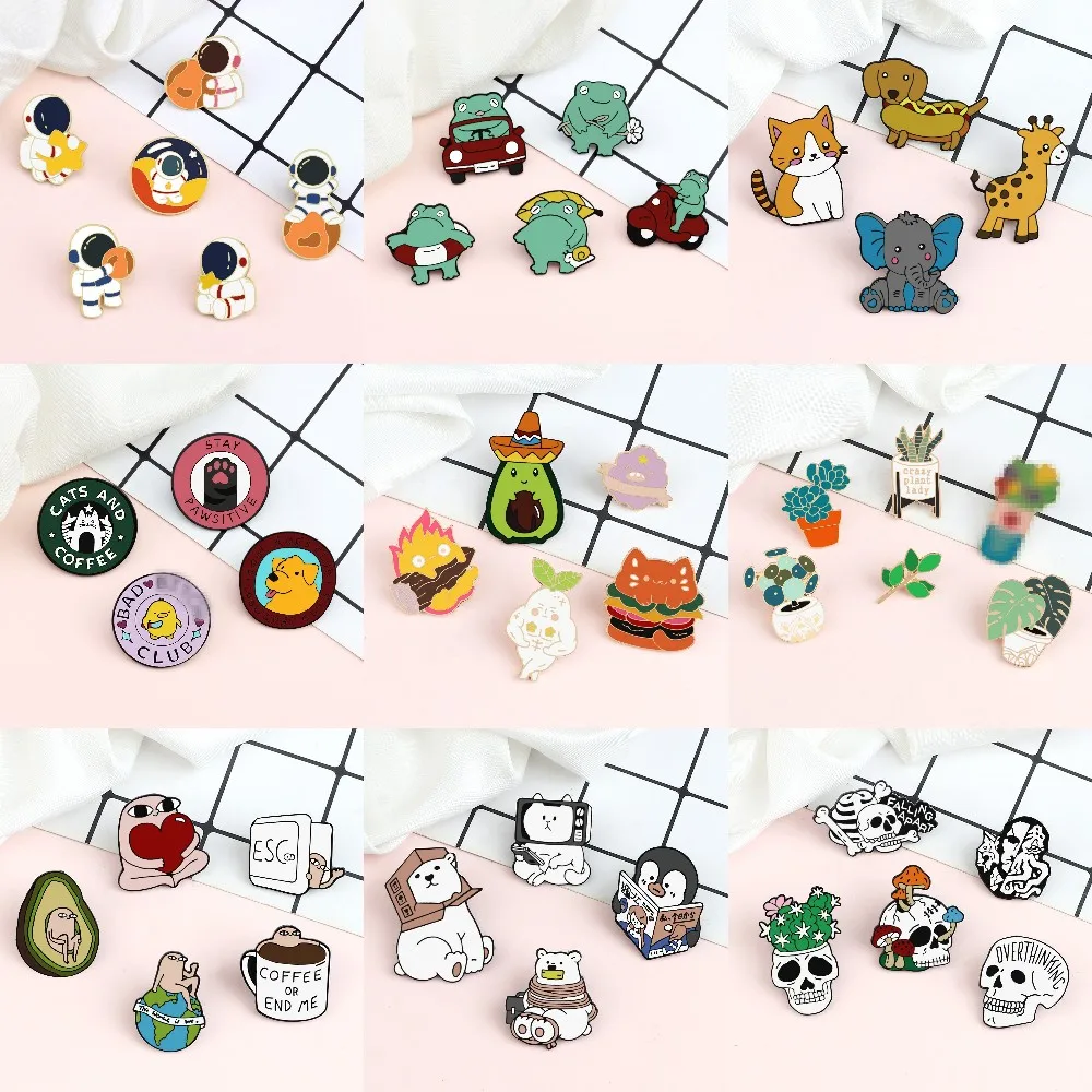 4-6PCS-Animals-Plant-Skull-Brooch-Cartoon-Dog-Cat-Bear-Frog-Anime ...