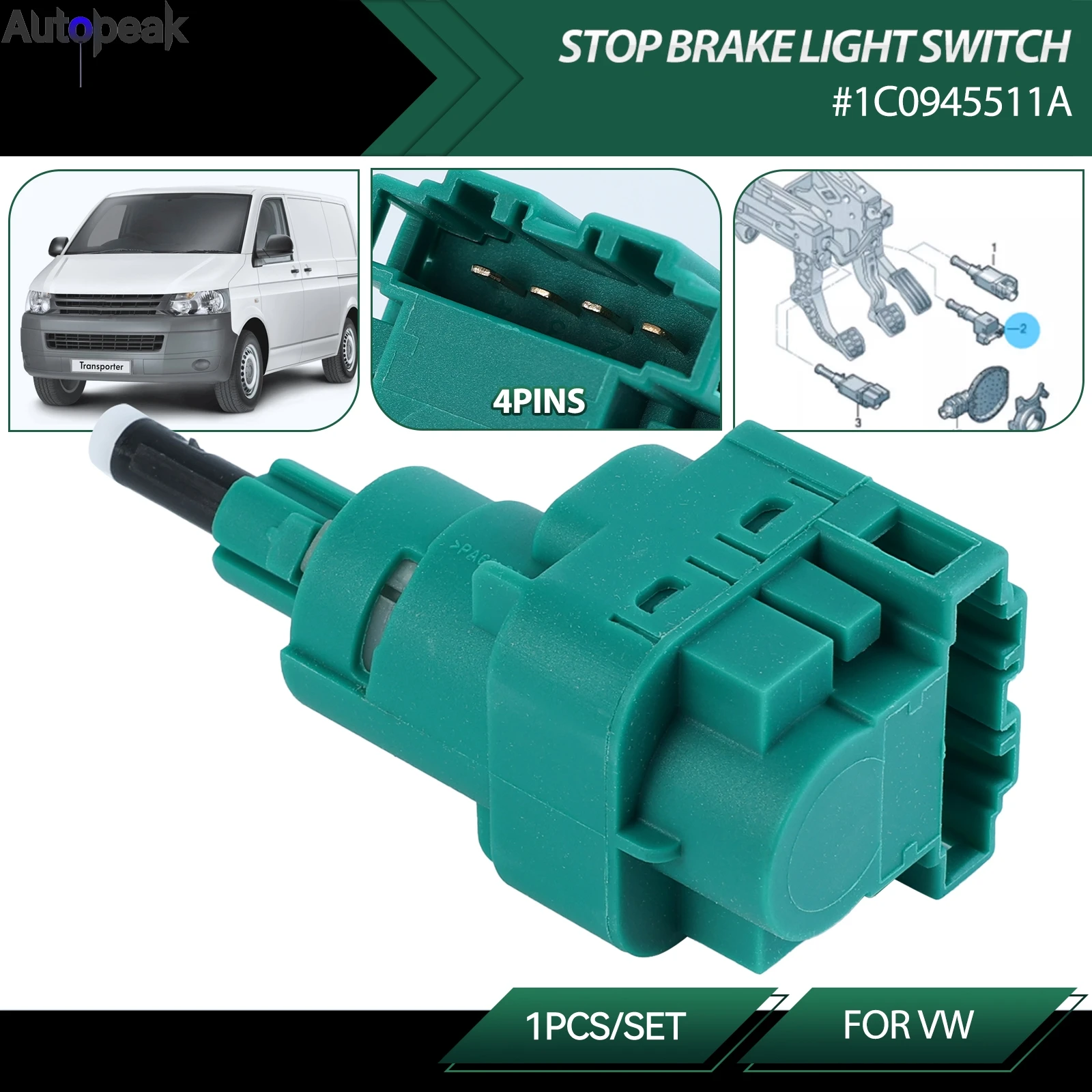 Car 4 PIN Stop Brake Light Switch For VW Golf 4 MK4 Sharan Bora Audi A3 ...
