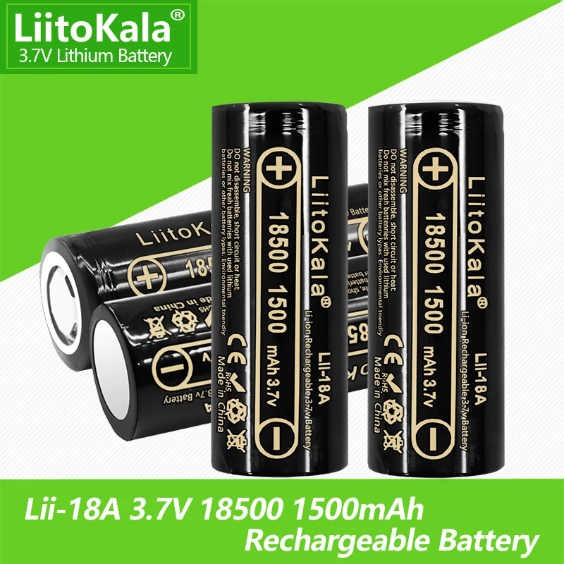 LiitoKala Lii 18A 18500 충전식 배터리, LED 손전등용 리튬 이온 배터리, 1800mAh, 3.7V ...