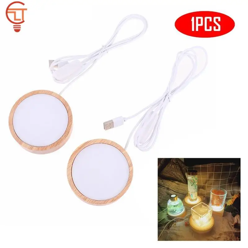 목재 LED 야간 조명 베이스, 원형 사각형 장식 목재 디스플레이 스탠드, DIY 크리스탈 유리 공 장식품, 홈 데코, 10cm ...