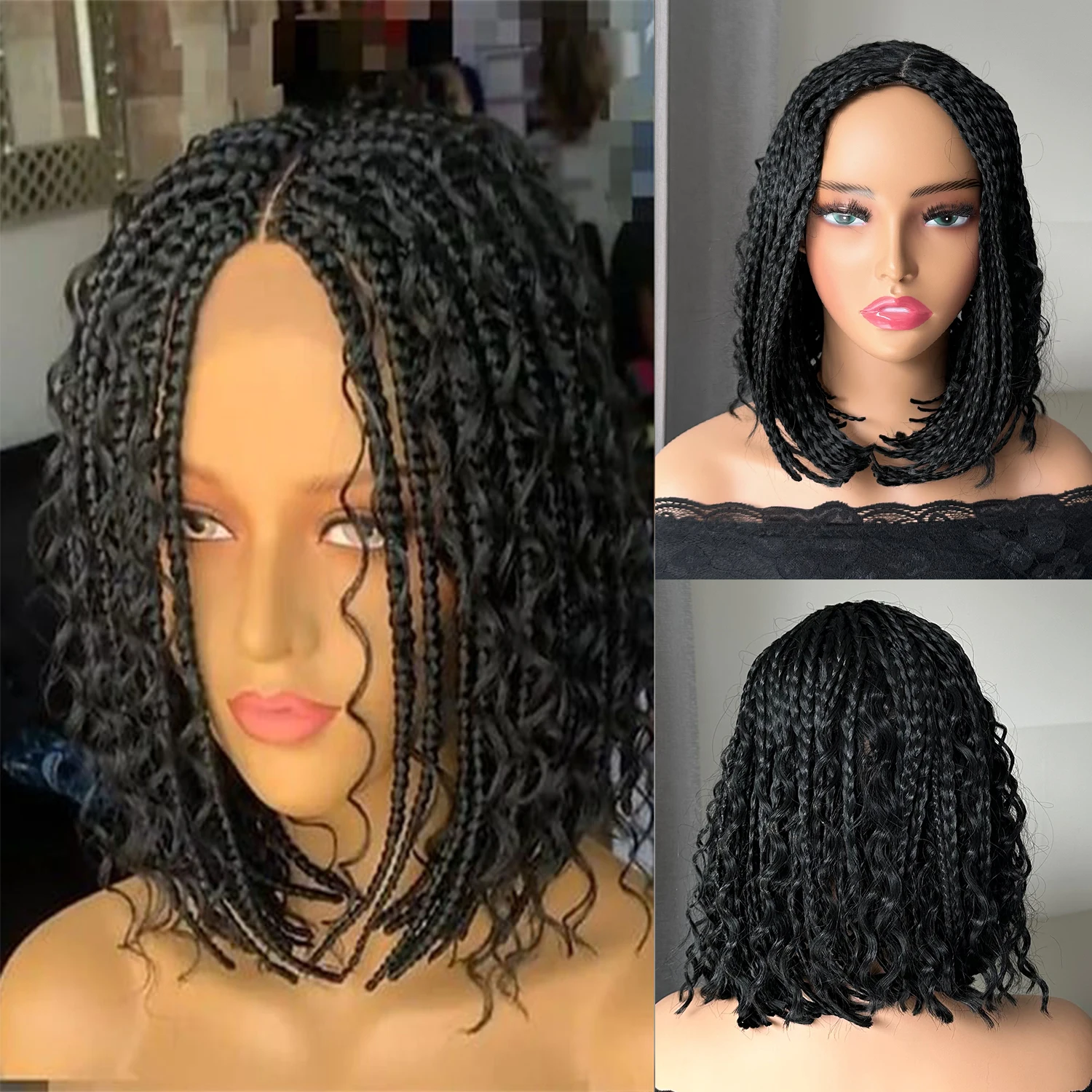 Short-Braided-Wig-With-Free-Tress-Box-Braid-Bob-Wigs-For-Women ...