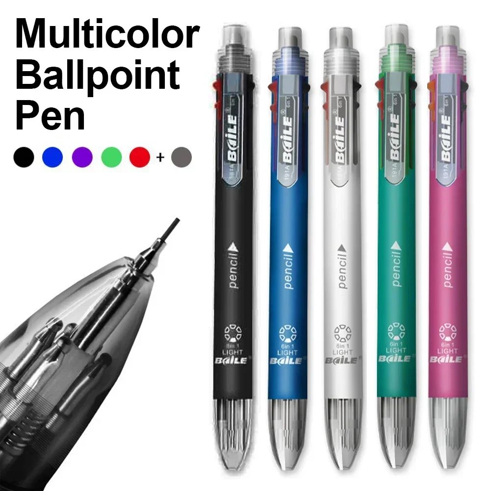 6-In-1-Multicolor-Roll-Ball-Pen-Set-with-Refills-Lead-5-Color-Ballpoint ...