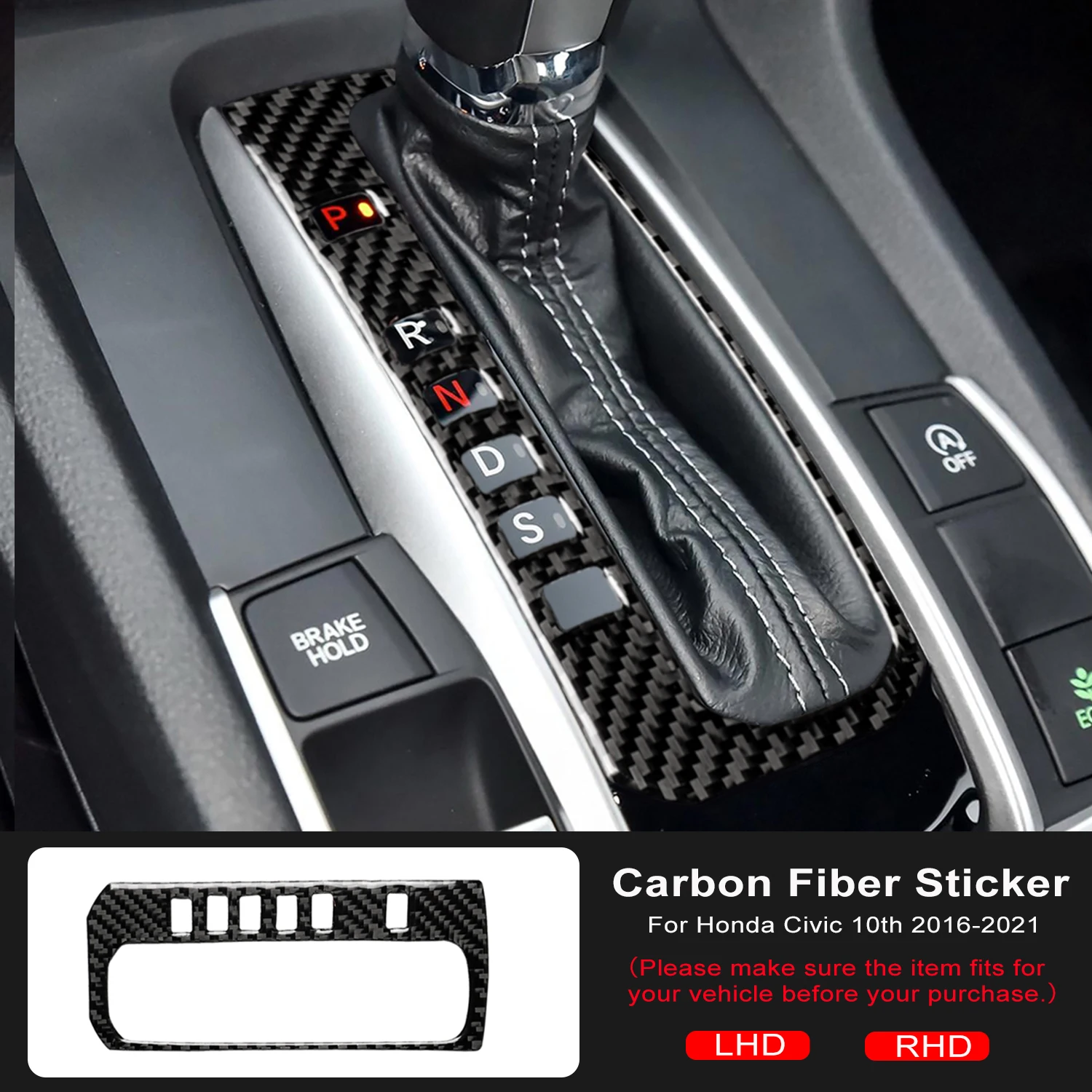 Real Carbon Fiber Sticker For Honda Civic 10th 2016 2017 2018 2019 2020 ...