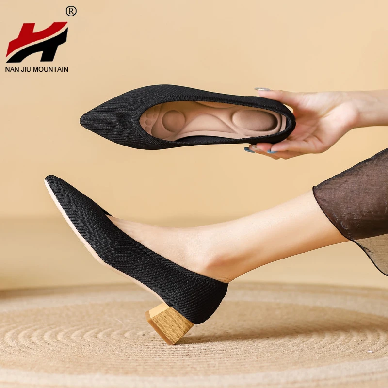 High-Heel-Women-Pointed-Toe-Single-Shoes-Solid-Color-Knitting-Weave ...