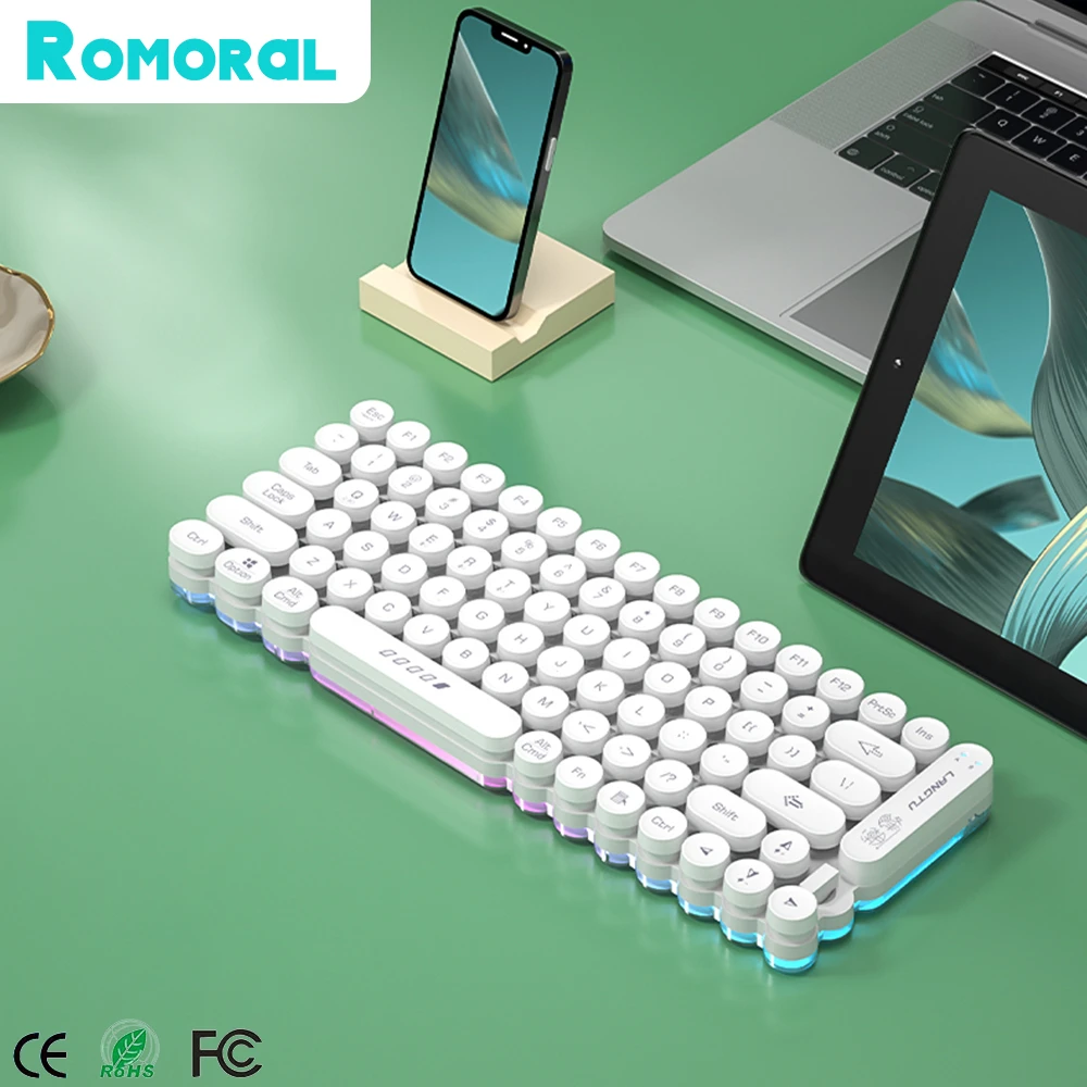 Punk Recargeable Wireless Bluetooth Keyboard RGB Light Backlight Dual ...