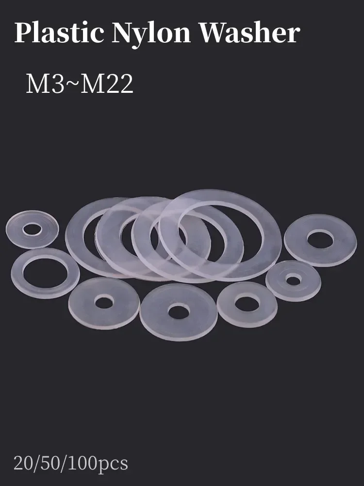 M3M4M5M6M8M10M12M14M16M18M20M22-Clear-Nylon-Plain-Washers-Plastic-Flat ...