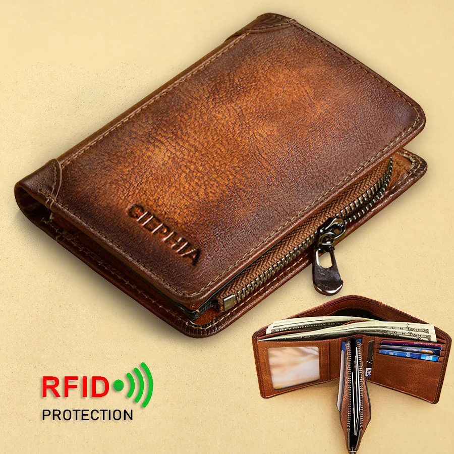 Genuine Leather Wallets for Men Vintage Short Multi Function Business ...