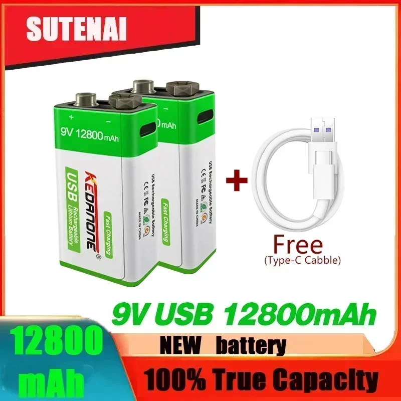 12800mAh-Type-C-USB-9-Volt-li-ion-Rechargeable-Battery-6F22-9V-Li-ion ...