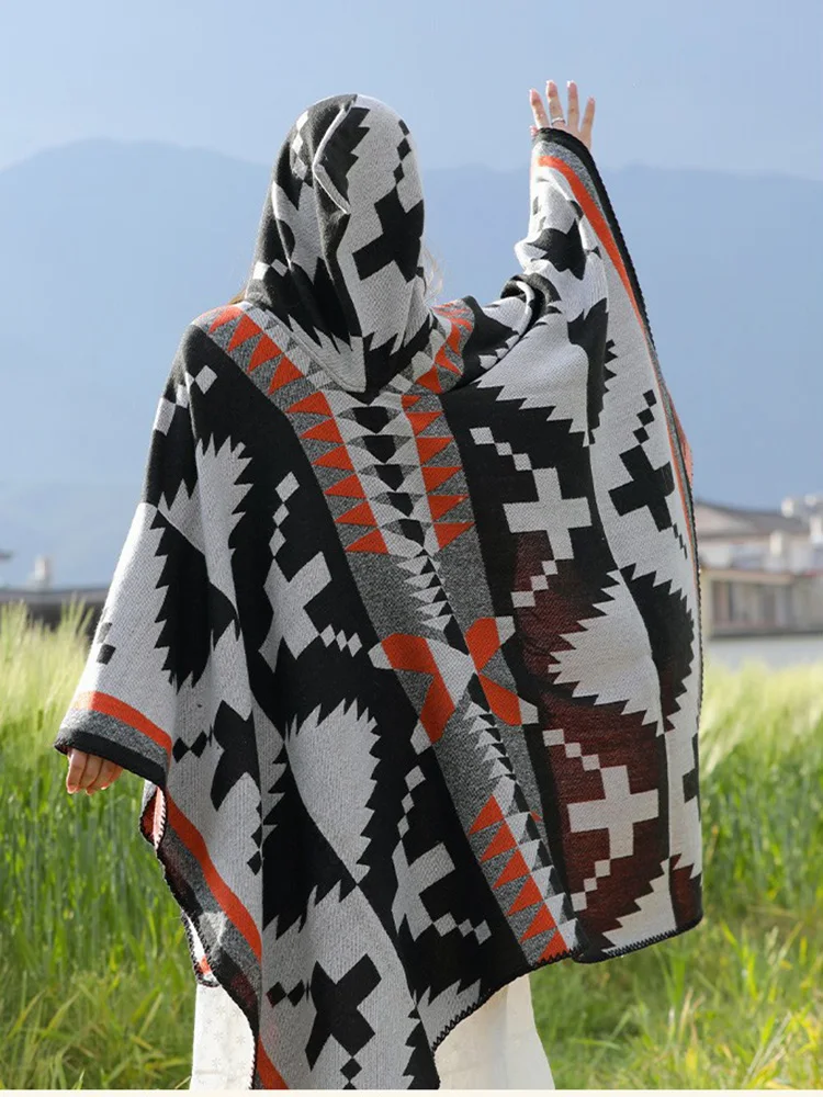 GypsyLady-Boho-Knitted-Chic-Cloaks-Capes-Hooded-Winter-Auturm-Thick ...