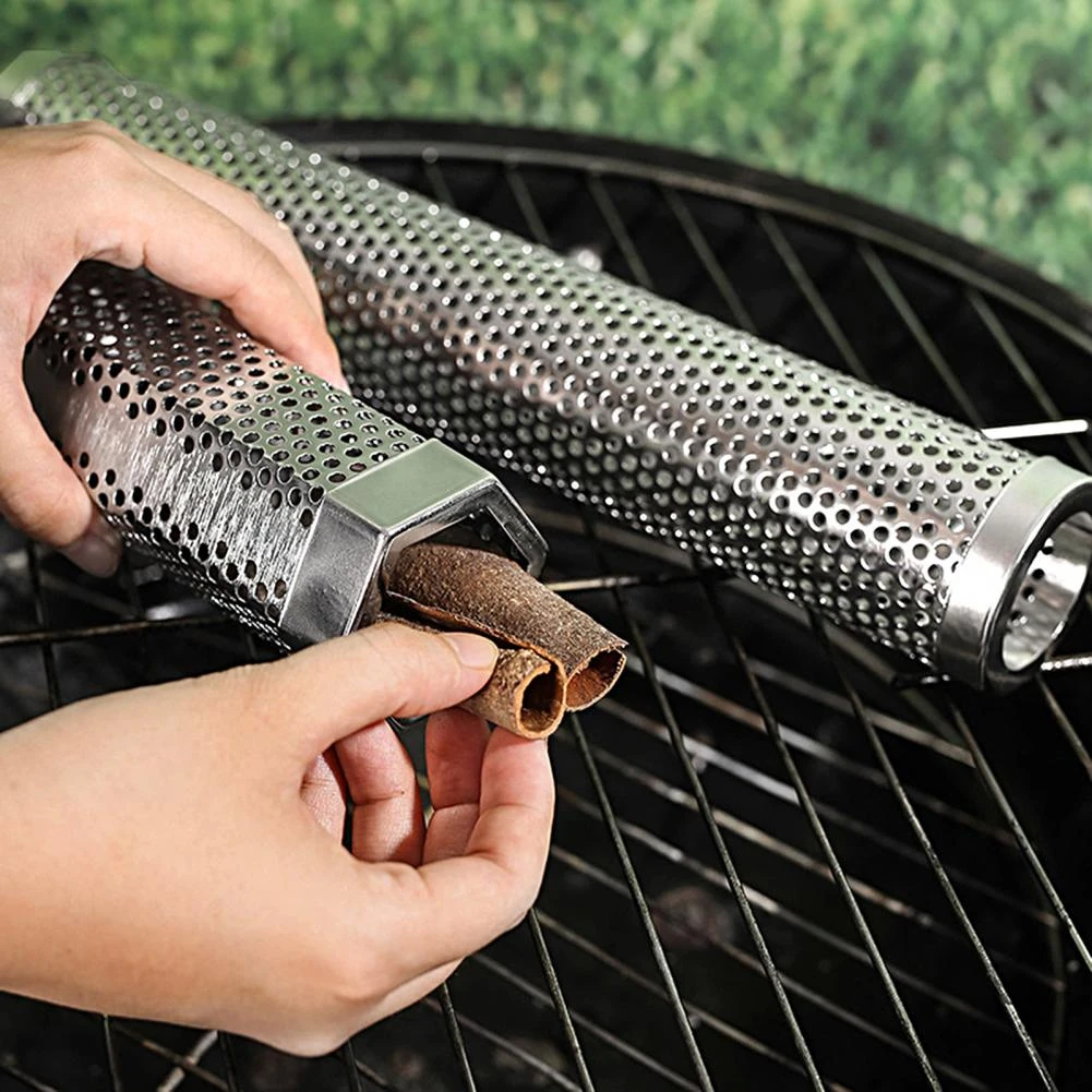 Smoke Mesh Tube Durable Anti-rust Perforated Mesh BBQ Wood Pellet Smoke ...
