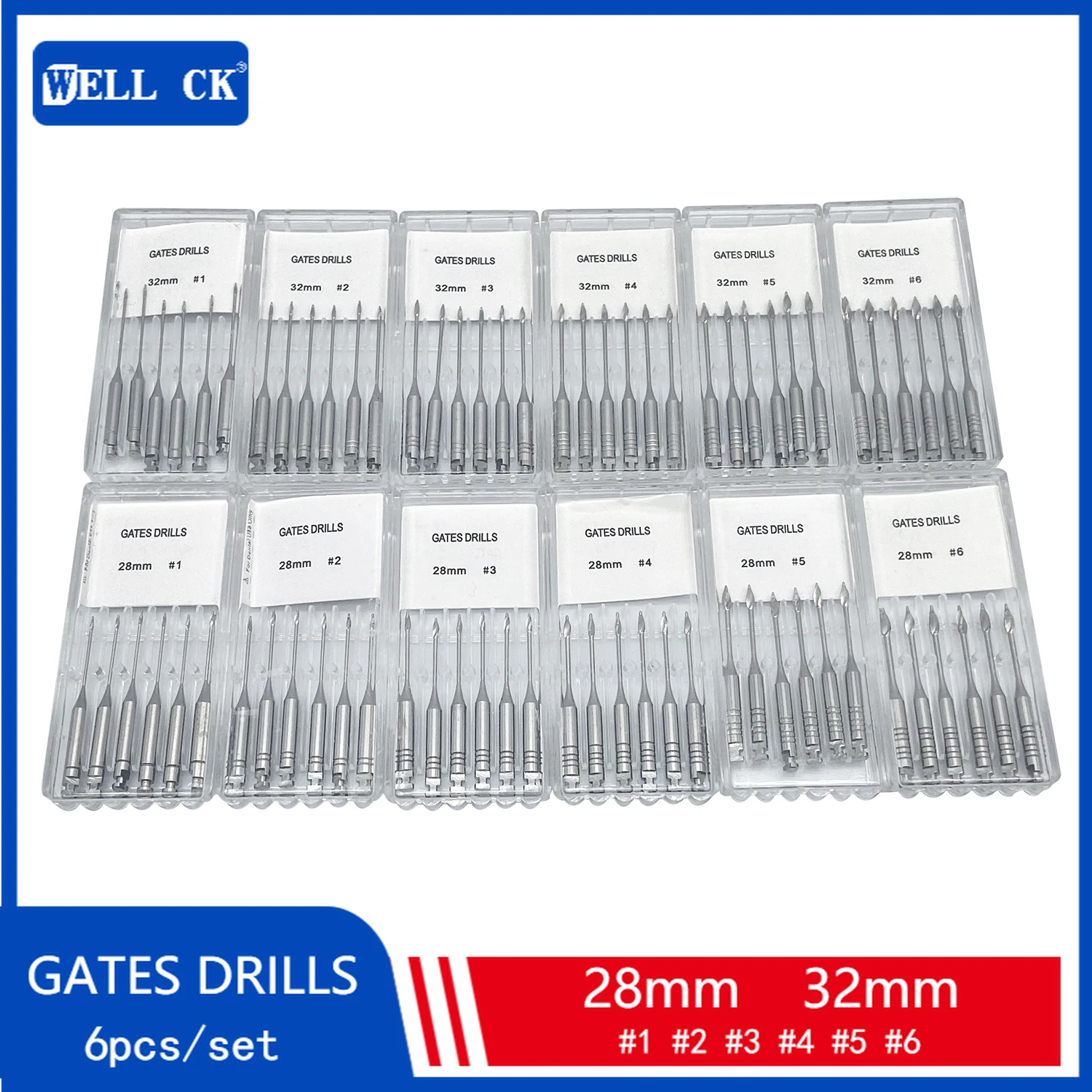 6Pcs/Pack Dental Endodontic Gates Drill Glidden Rotary 28mm 32mm Engine ...