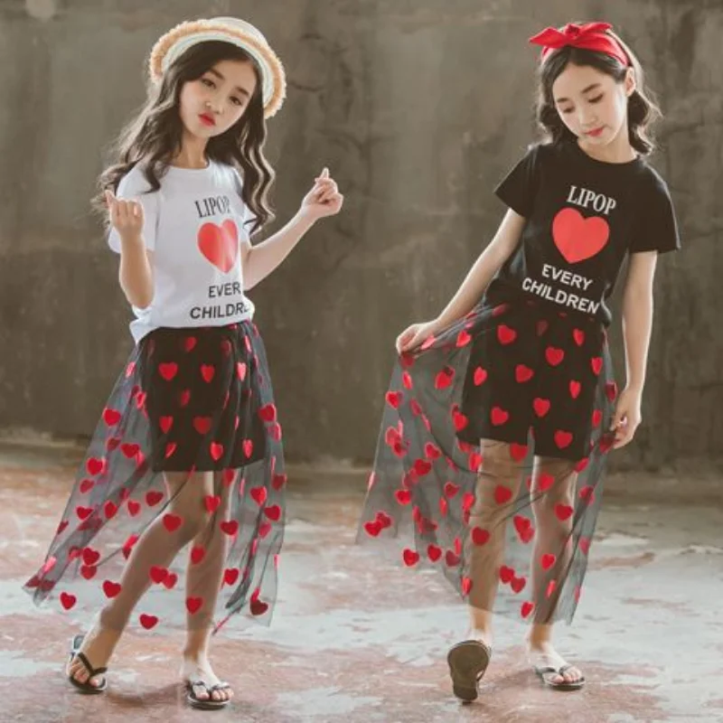 Meninas conjuntos de verão para a roupa das crianças algodão coração ...