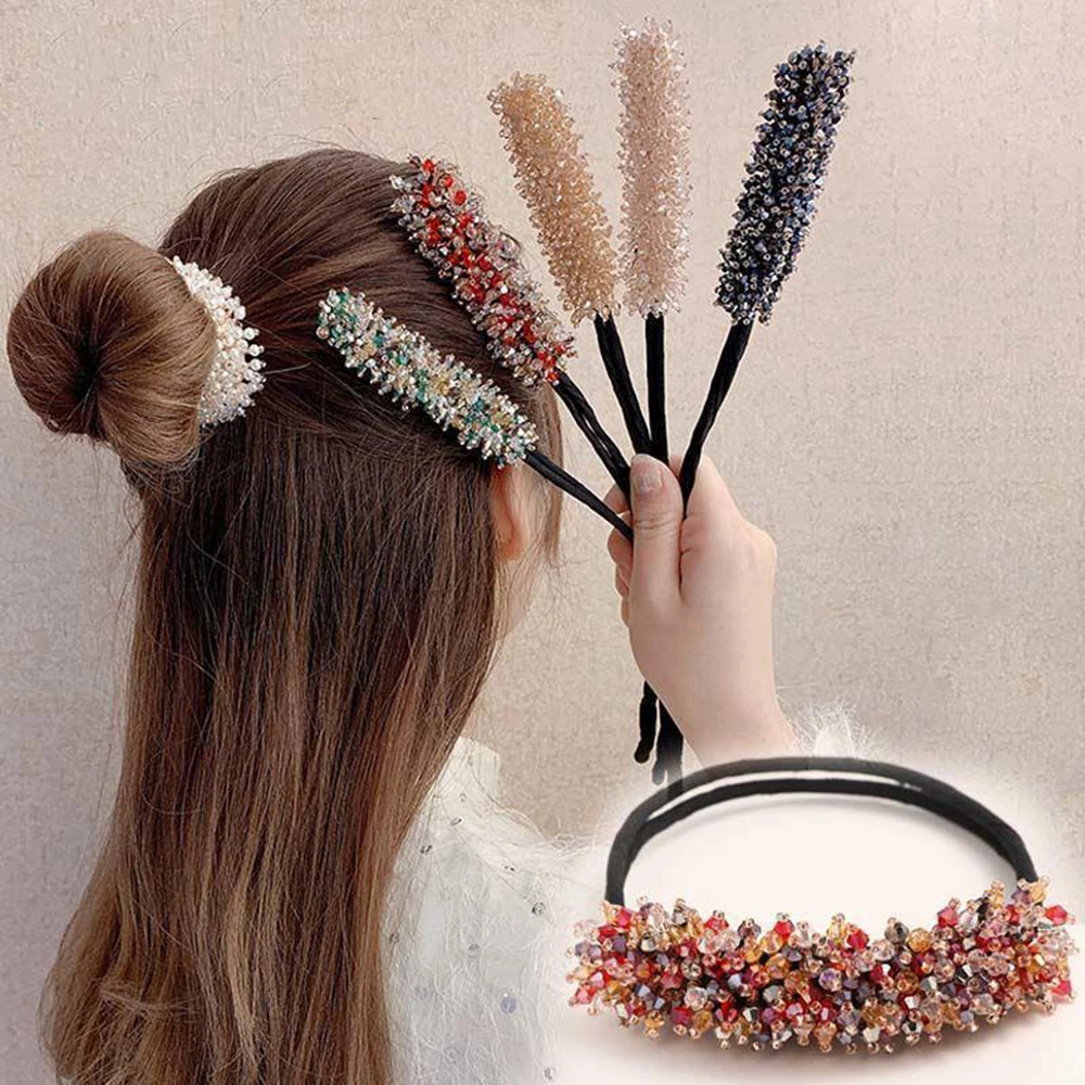 Women-Rhinestone-Pearl-Flower-Bun-Maker-Lazy-Hair-Curler-Styling ...