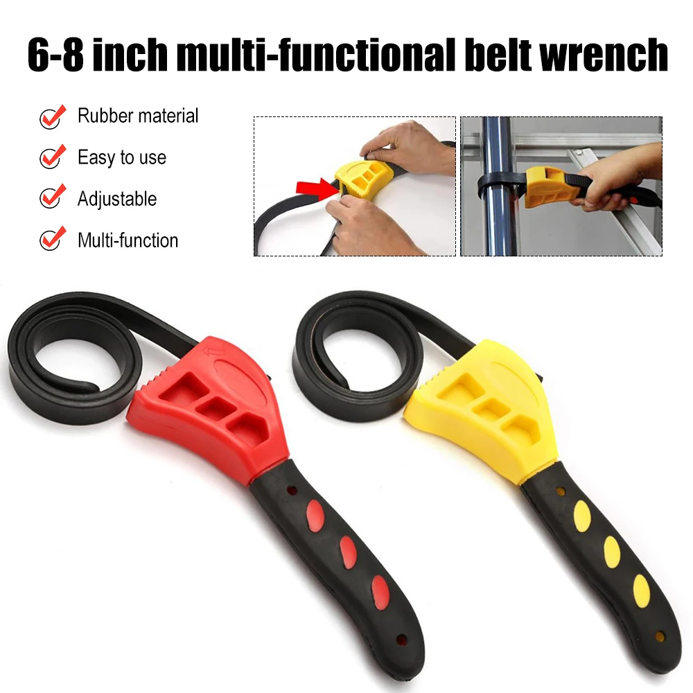 6/8 Inch Belt Wrench Oil Filter Spanner Set Rubber Band Wrench Can ...
