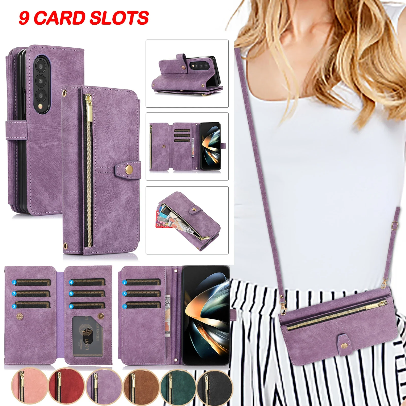 Crossbody-Zipper-Wallet-Phone-Case-for-Samsung-Galaxy-Z-Fold-5-4-3 ...