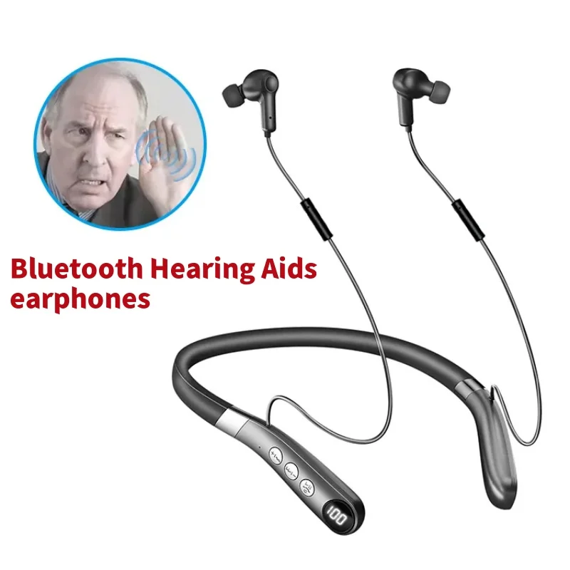 Digital-Neckband-Hearing-Aids-Bluetooth-Earphones-Neck-Strap-Headphones ...