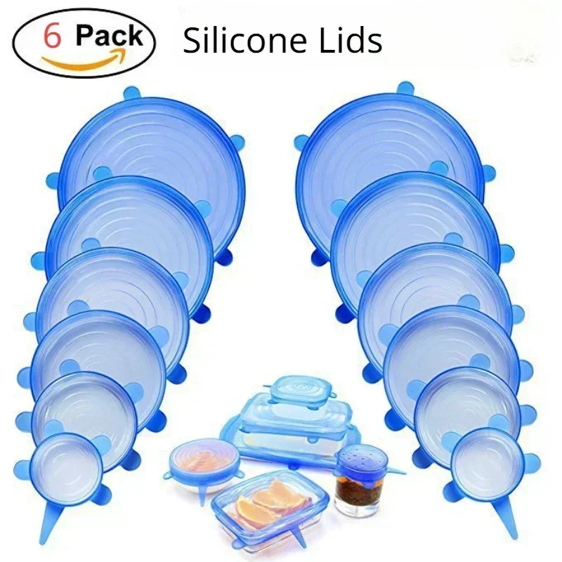 6PCS Food Grade Silicone Preservation Cover Reusable Vegetable Fruit ...