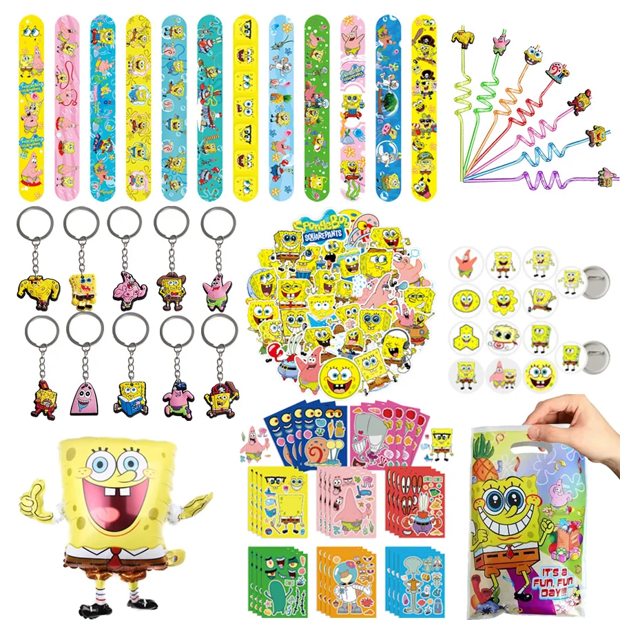 Spongebob Party Favors Slap Bracelets Stickers Badges Keychains for ...