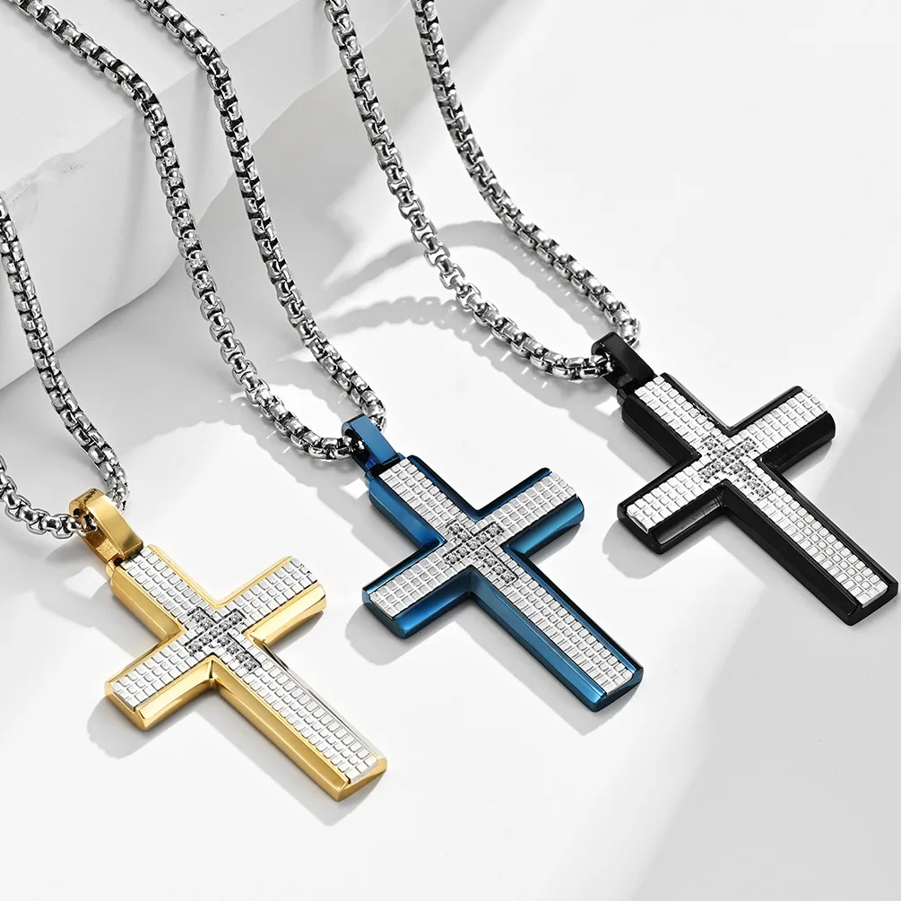Silver and Black Stainless Steel Cross Necklace Aesthetic Fashion Men ...