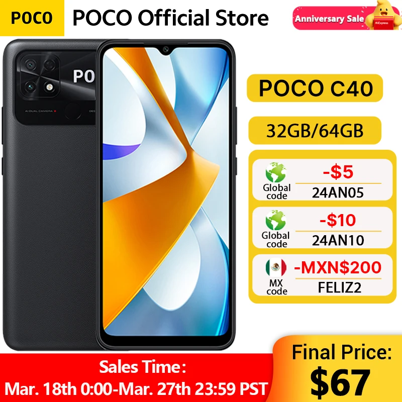 POCO-C40-32GB-64GB-Octa-Core-CPU-pantalla-DotDrop-HD-de-6-71-pulgadas ...