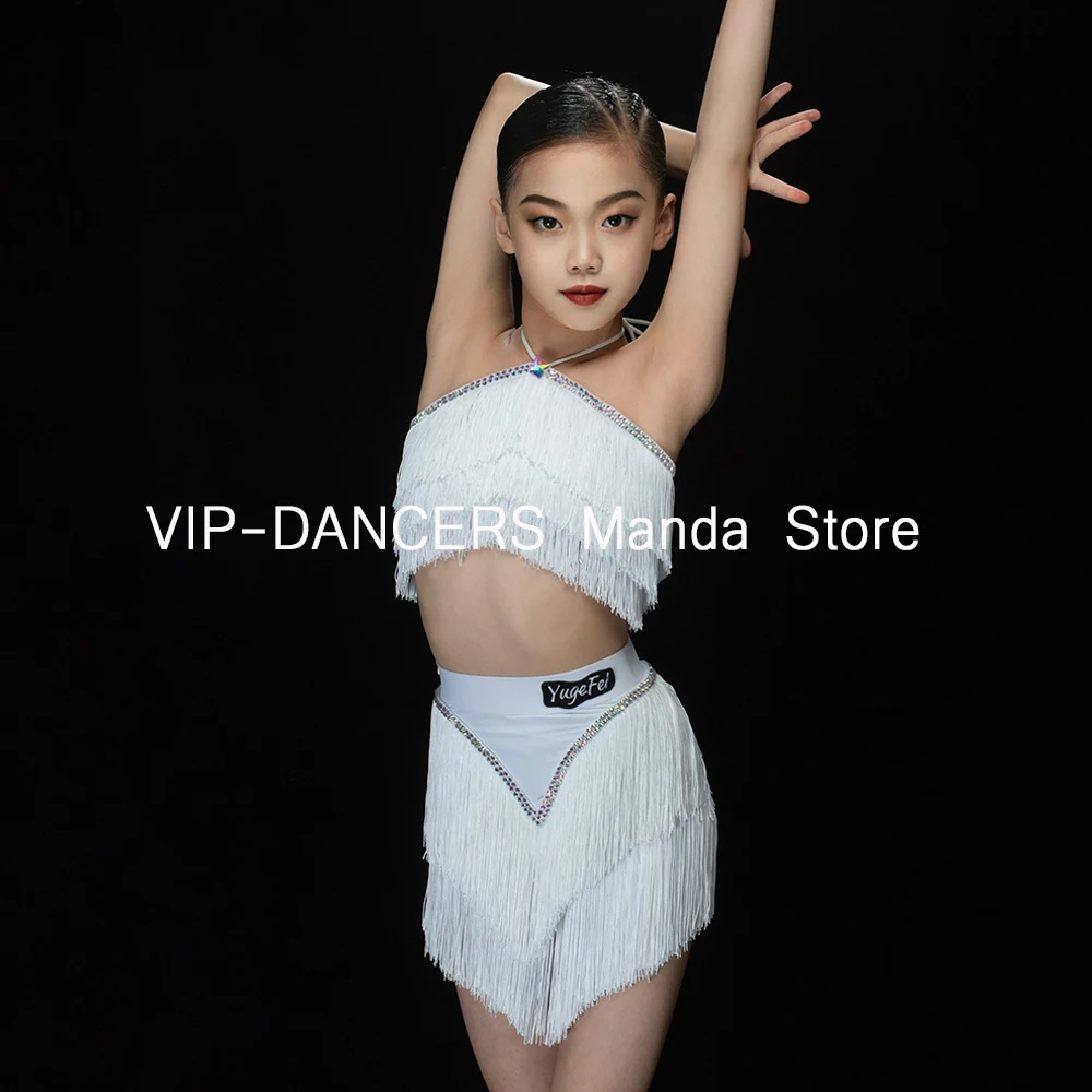 Vestido-de-baile-latino-de-dos-colores-Tops-Halter-con-flecos-falda-con ...