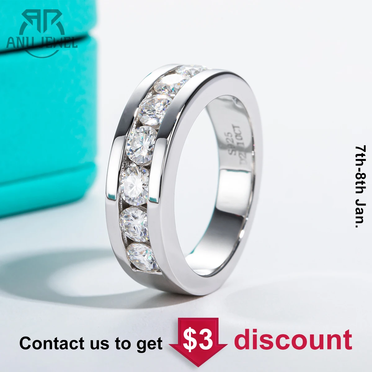 Anujewel 4mm 2.1cttw D Color Moissanite Wedding Band Men Ring 925 ...