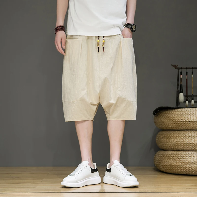 Chinese-Style-Shorts-Men-2024-Summer-Men-Cotton-Cropped-Pants-Loose-Low ...