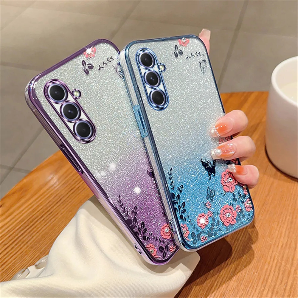 Luxury Glitter Butterfly Flower Phone Case For Samsung A54 A34 A24 A14 ...