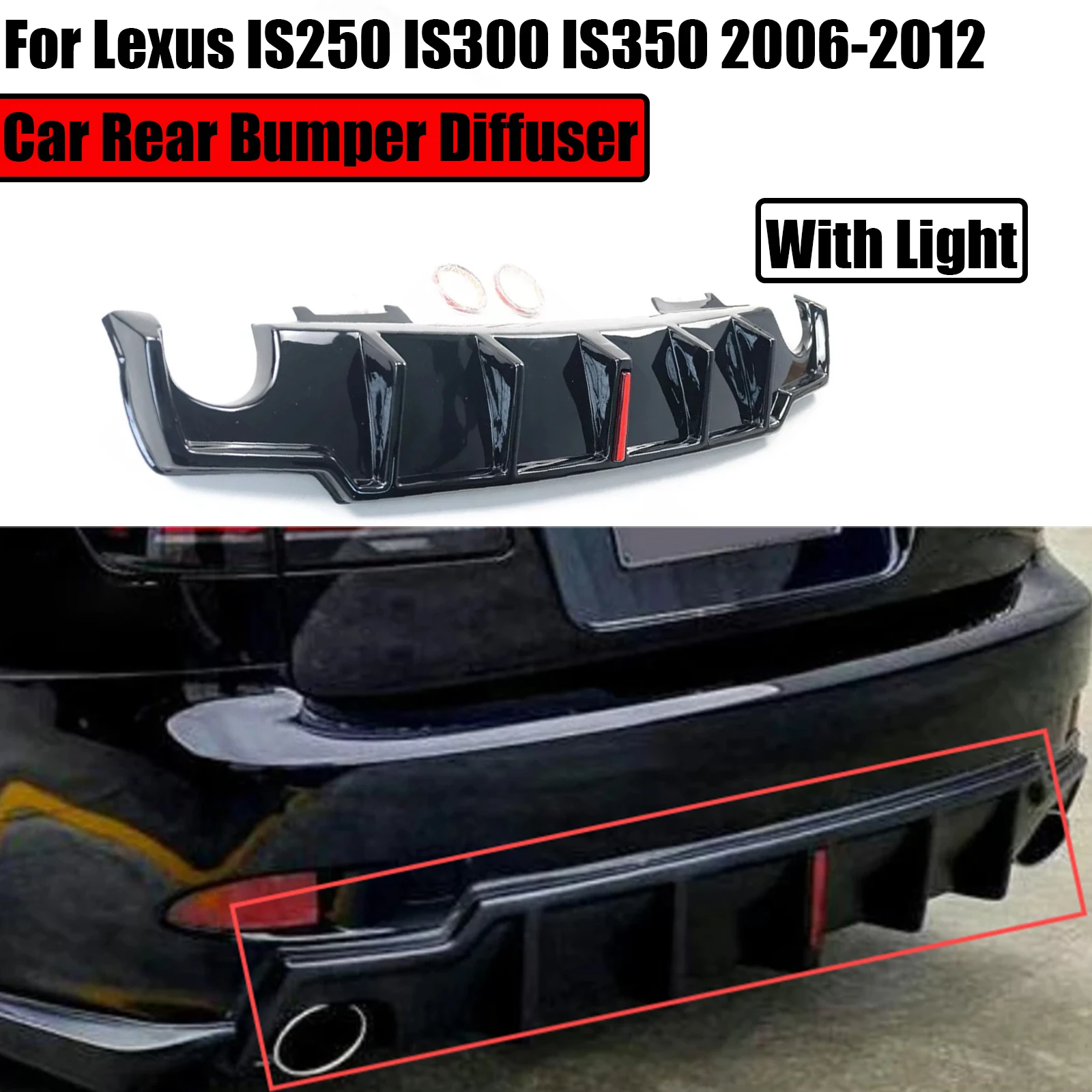Rear-Bumper-Diffuser-With-Light-For-Lexus-IS250-IS300-IS350-2006-2012-Car-Accessories-Spoiler ...