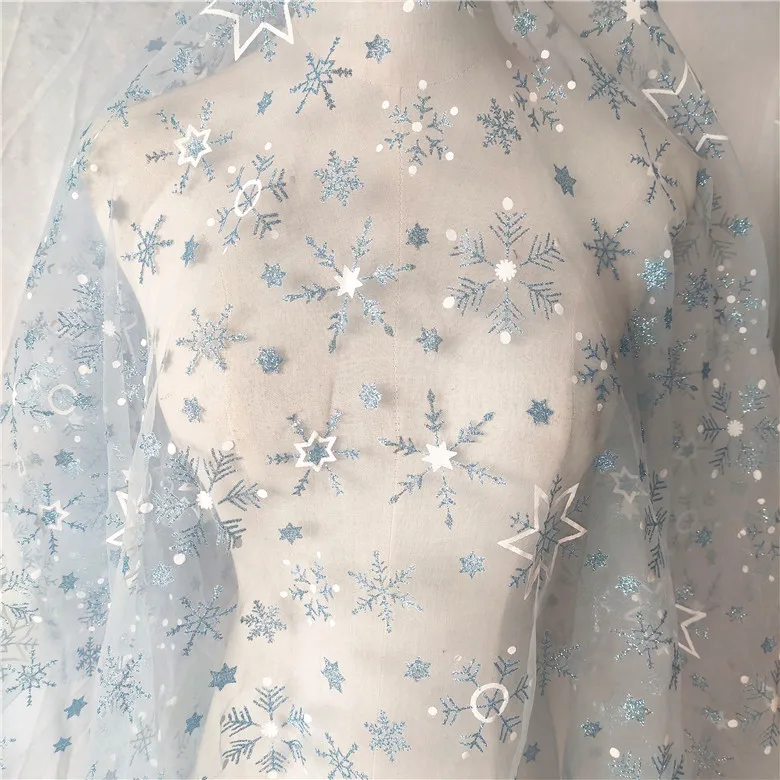 Light blue mesh snowflake five-pointed star bronzing fabric DIY hand ...