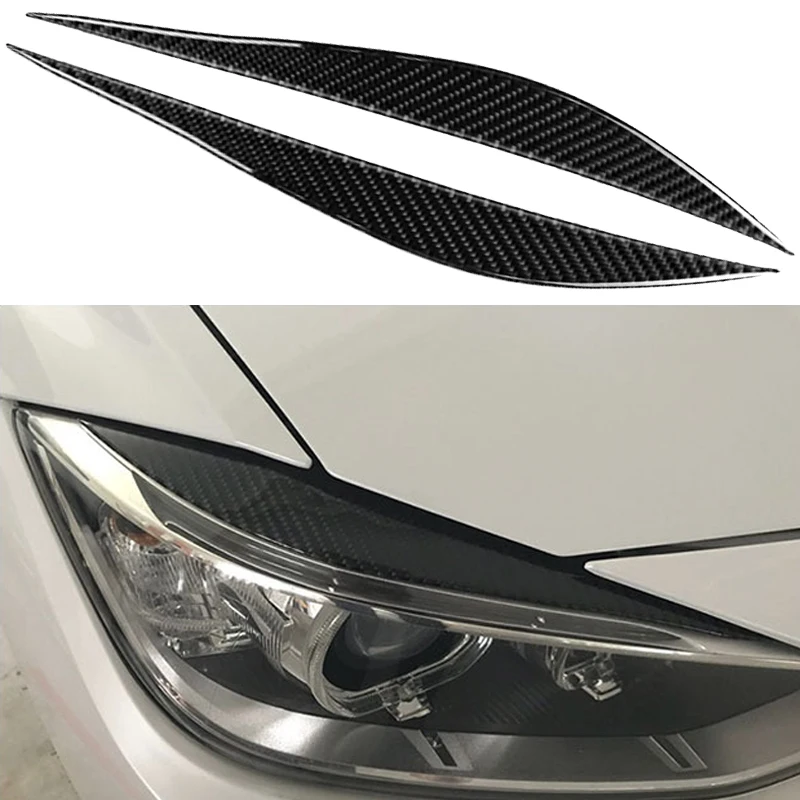 2Pcs Car Carbon Fiber Headlight Eyebrow Stickers Cover Mask Decoration ...
