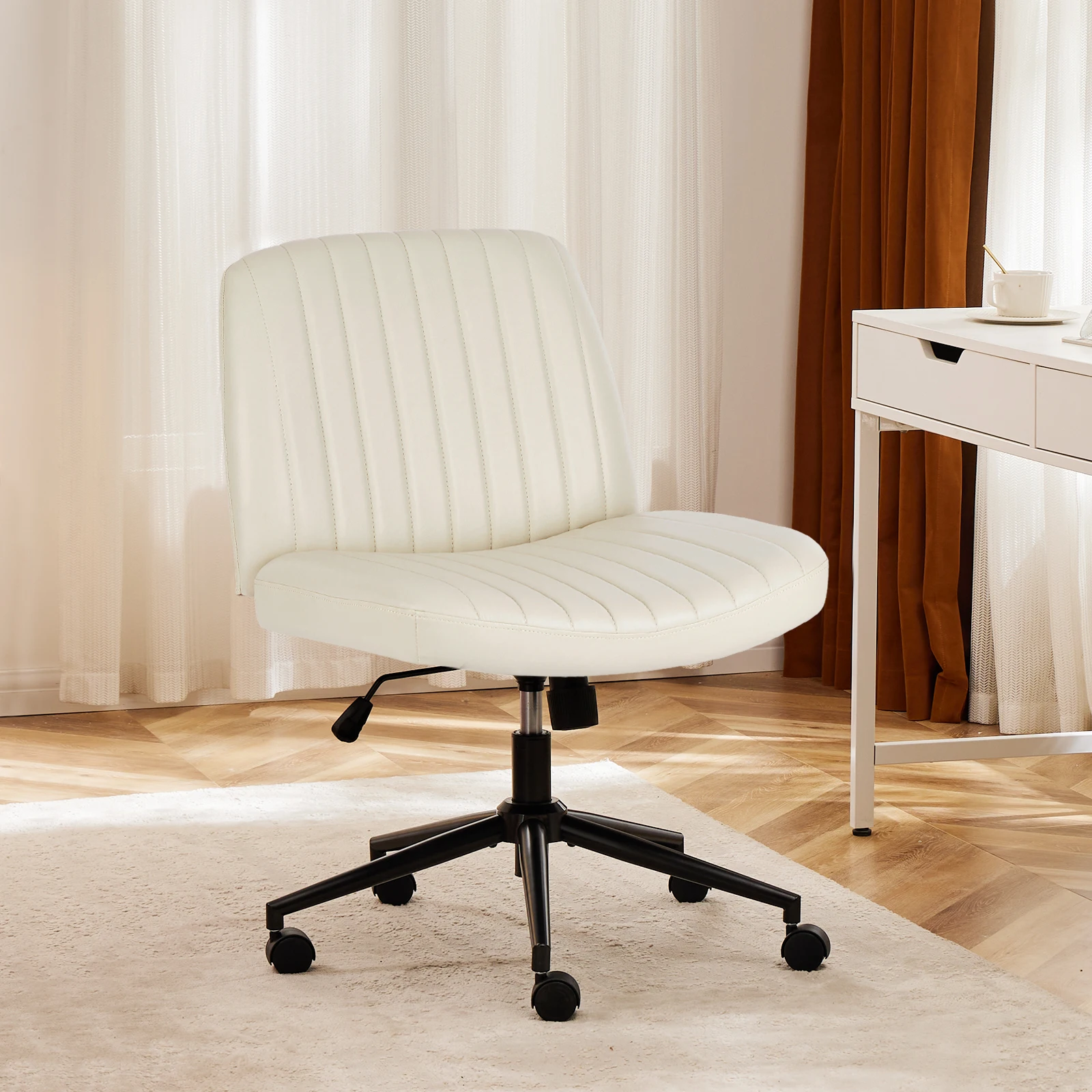 JHK-Armless-Cross-Office-Chairs-with-Wheels-PU-Leather-Swivel-Living ...