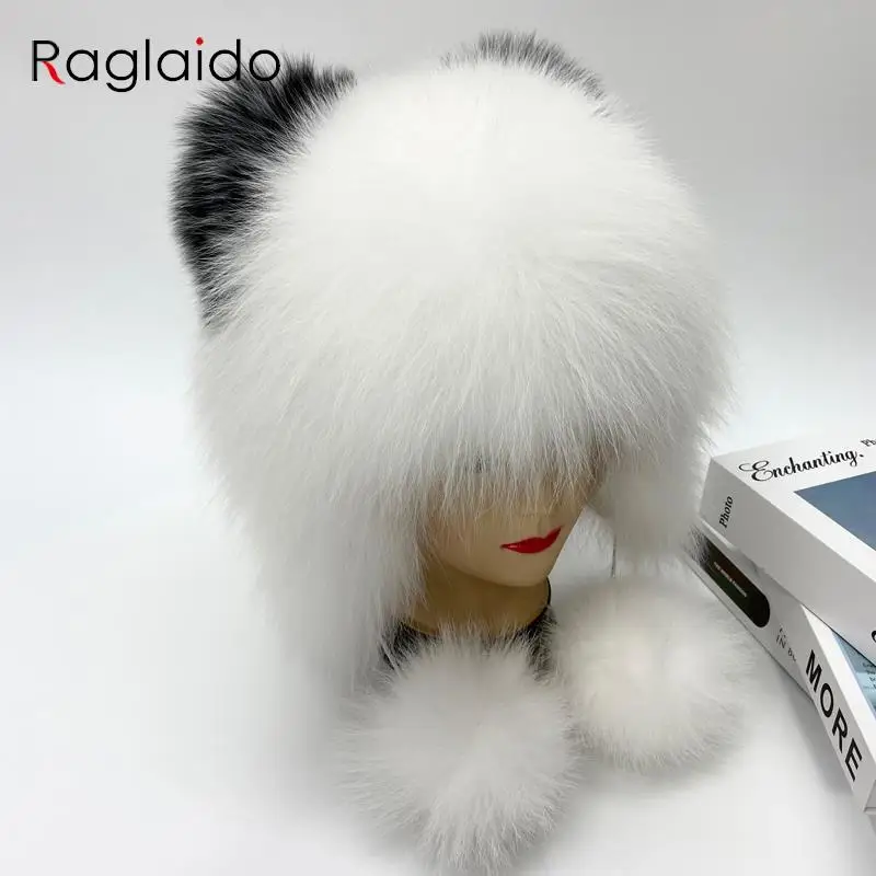 Winter Hat Woman Warm Cat Ushanka Balaclava Russian Fox Fur Trapper ...