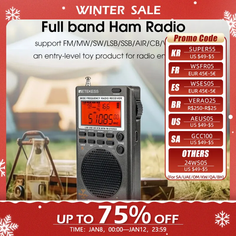 Retekess-TR110-Portable-SSB-Shortwave-Radio-FM-MW-SW-LSB-AIR-CB-VHF-UHF ...