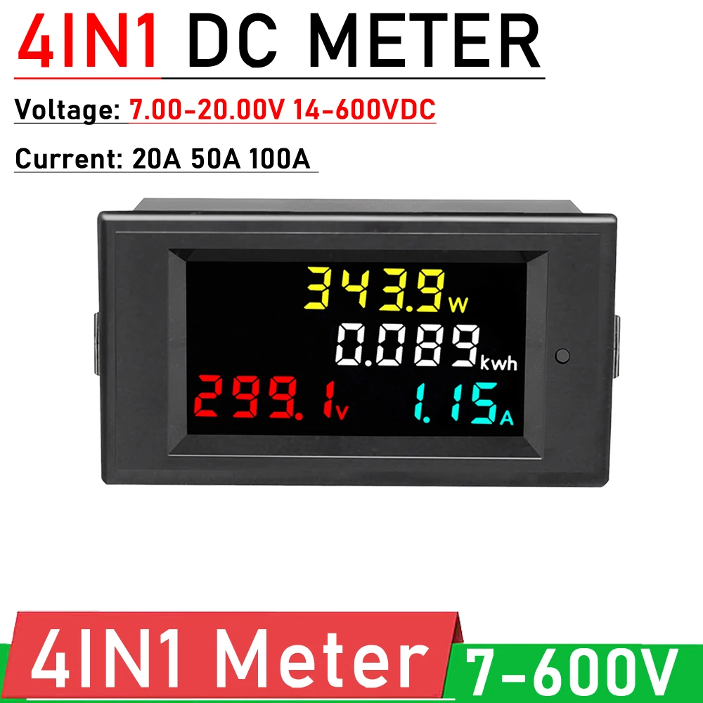 DYKB 4in1 DC Voltmeter Ammeter Power Display Meter DC 7-20V 14V-600V ...