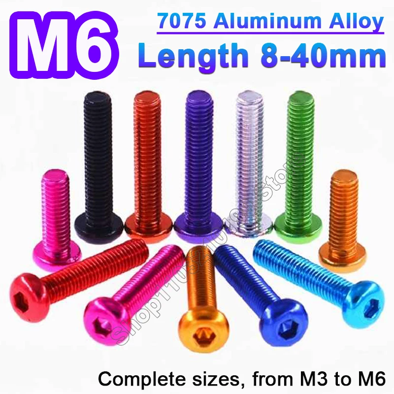 1-10pc ISO7380 7075 Aluminum Allen Round Screw M6 Colourful Aluminum ...