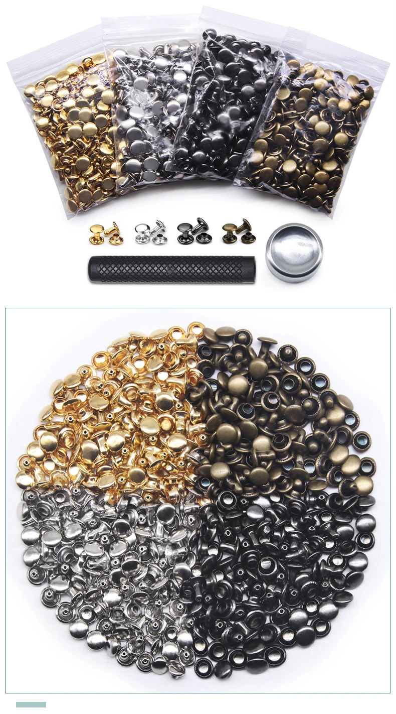 RIVET,7mm 400sets 3tools--Rivets tubulaires à Double capuchon pour cuir ...