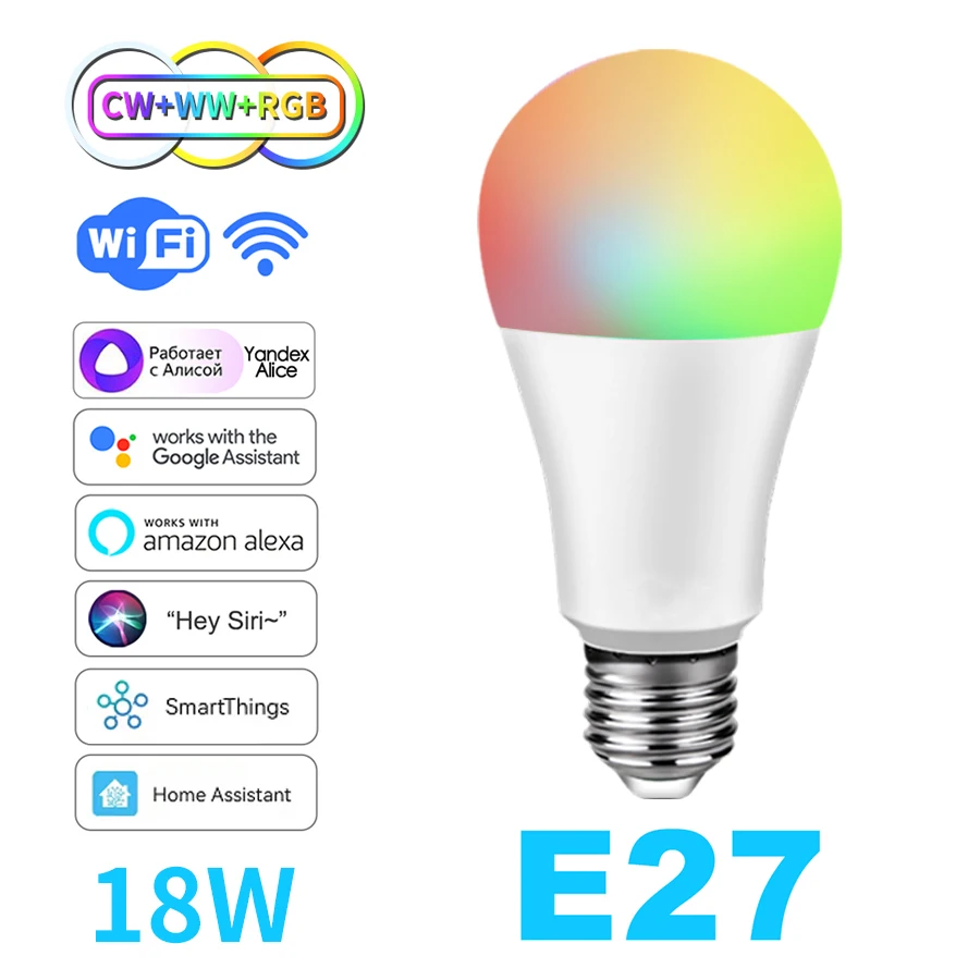 WiFi-Smart-LED-Bulb-E27-15W-18W-RGB-Voice-Dimmable-Light-Ampolleta ...