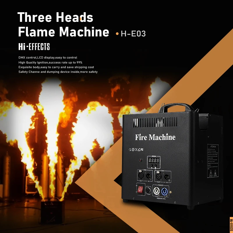 3 Heads Fire Height Flame Projector Fire Machine DMX Control LCD ...