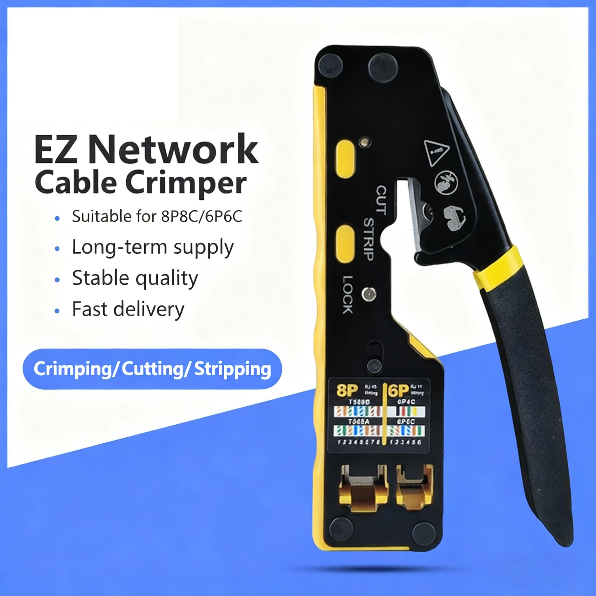 EZ-Type Network Cable Crimper 3-in-1 Crimp/Cut/Strip Lan CAT8/7/6A/6/5E ...