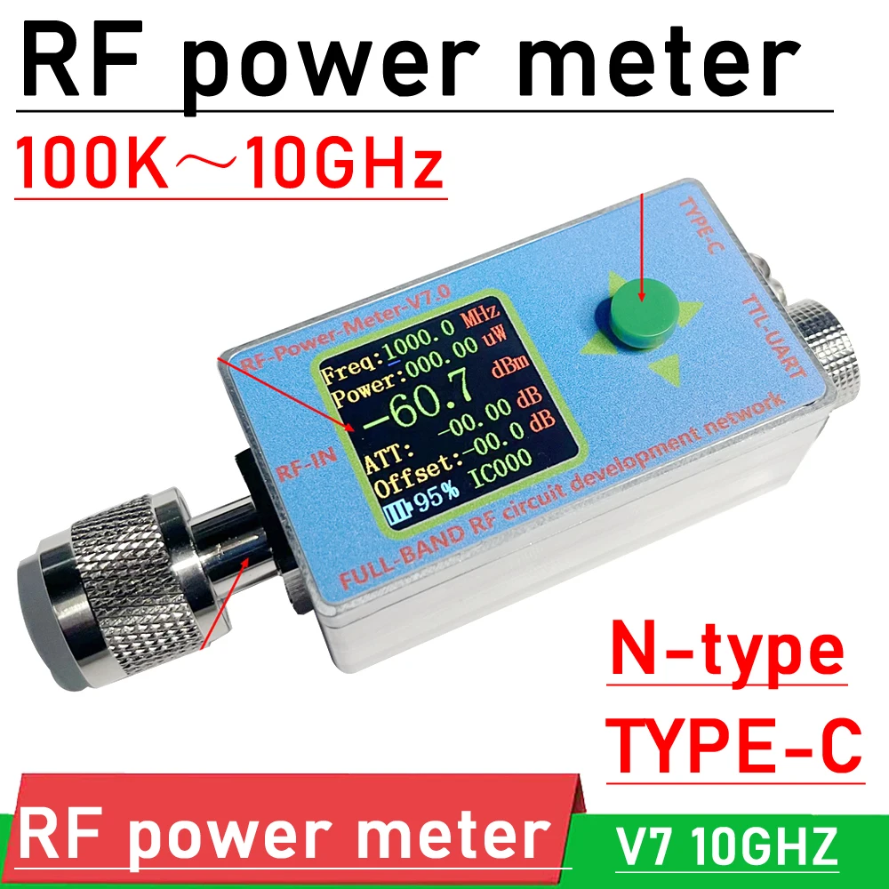 N-type 100K-10G RF Power Meter V7 TYPE-C USB Communication Data Power ...