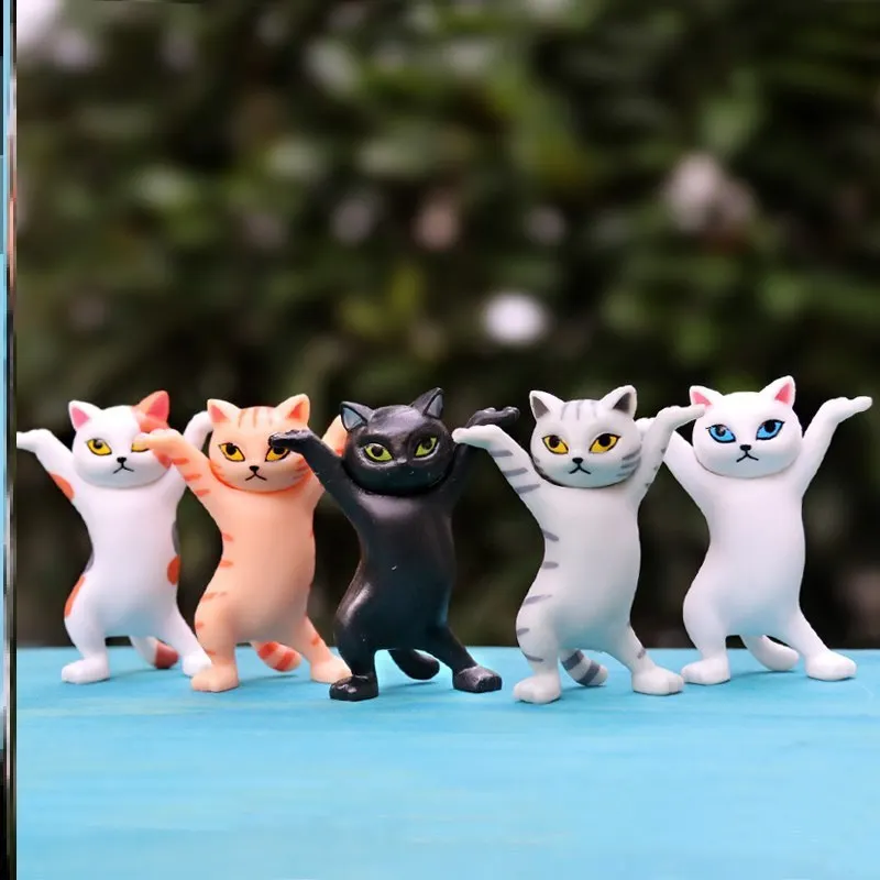 5 Models Dancing Cat Figure Decoration Animation Cat Model Fashion Toy ...